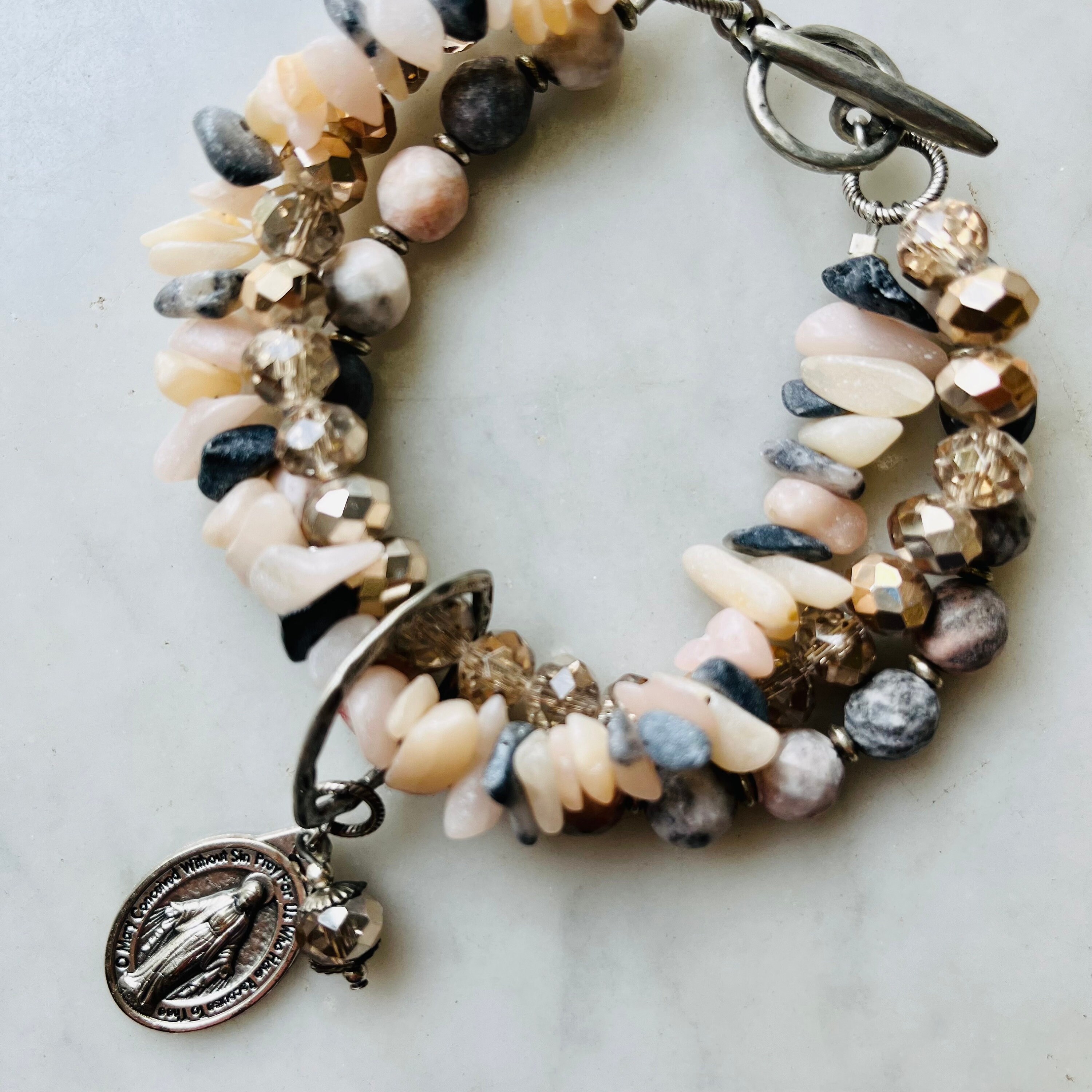 Our Lady of Grace Beaded Virgin Mary Charm Bracelet Miraculous - Etsy