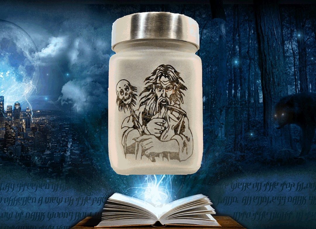 Wizard Skull Scepter Etched Glass Stash Jar - Etsy