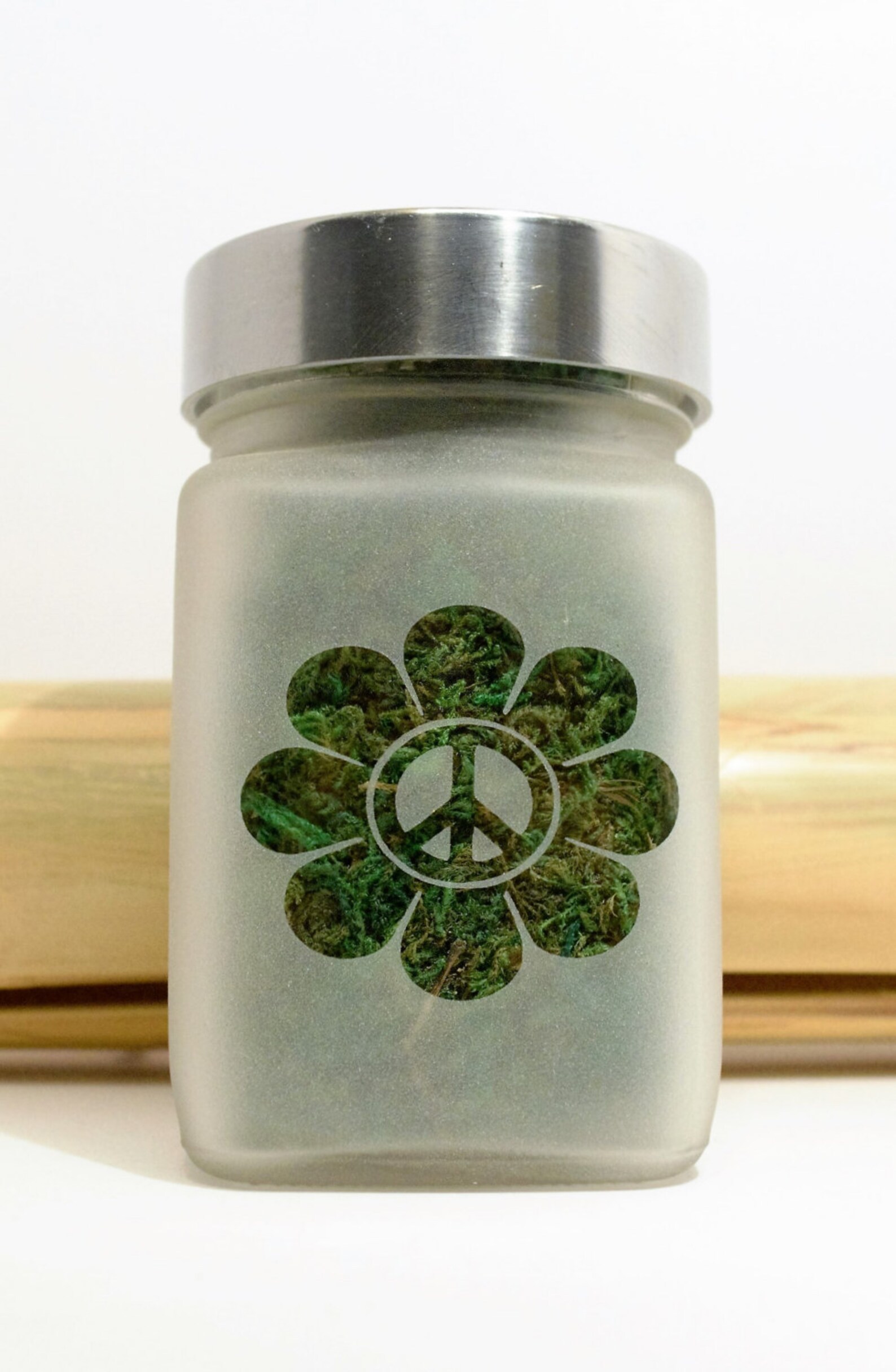 Peace Daisy Etched Glass Stash Jar - Airtight Herb Container - Etsy