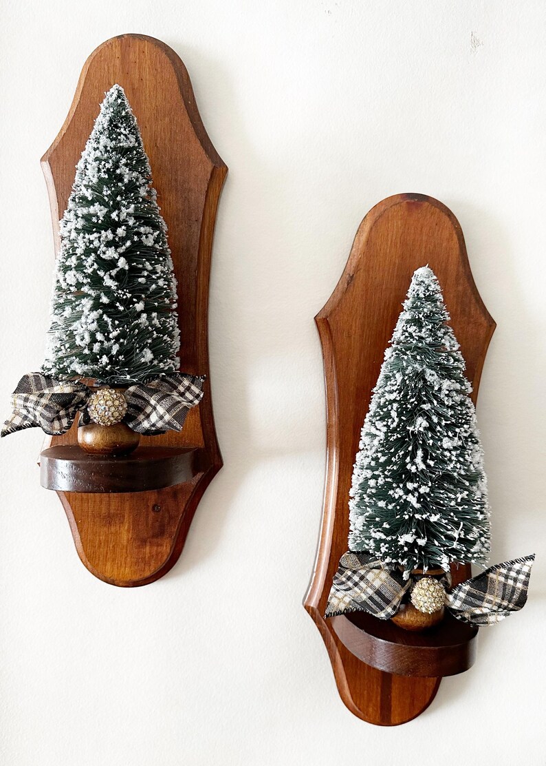Vintage Wooden Bottle Brush Tree Wall Sconce Set…set of Two - Etsy