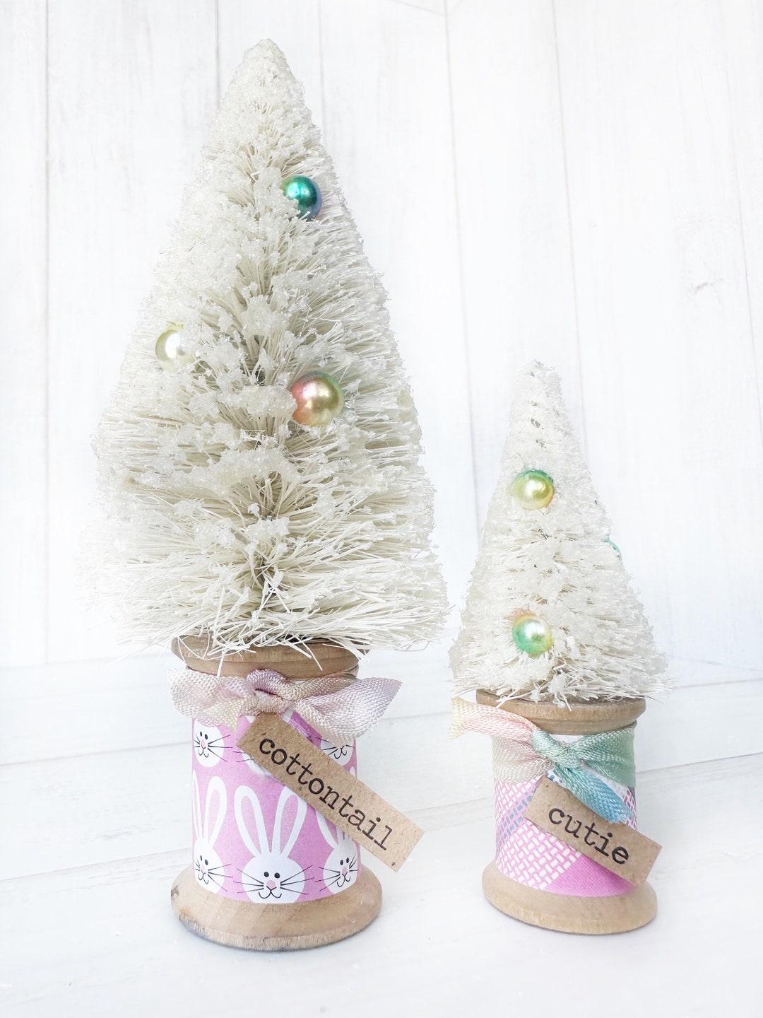 Vintage Spool Easter Bottle Brush Tree Duo…special Edition…cottontail ...