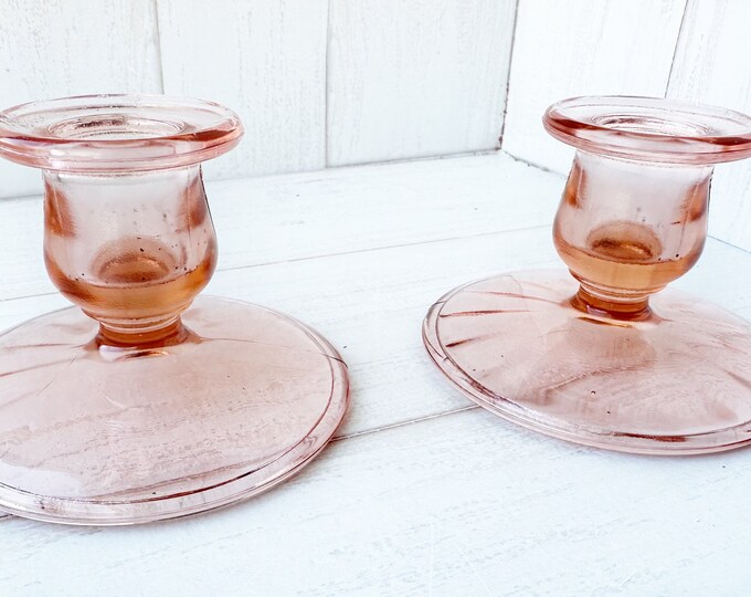 Vintage Pink Depression Glass Candlesticks…set of 2 - Etsy