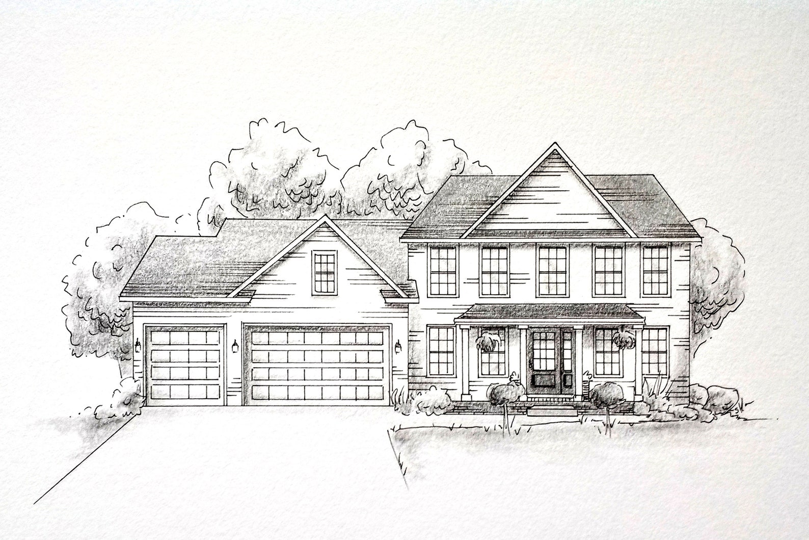 Charcoal House Drawing Black and White House House Sketch | Etsy