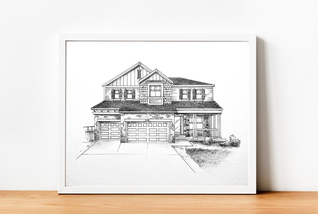 Charcoal House Drawing, Black and White House Portrait, House Sketch ...