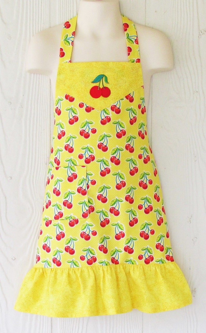 Girl's Cherry Apron, Yellow, Cherries, Vintage Style, Eclectikids - Etsy
