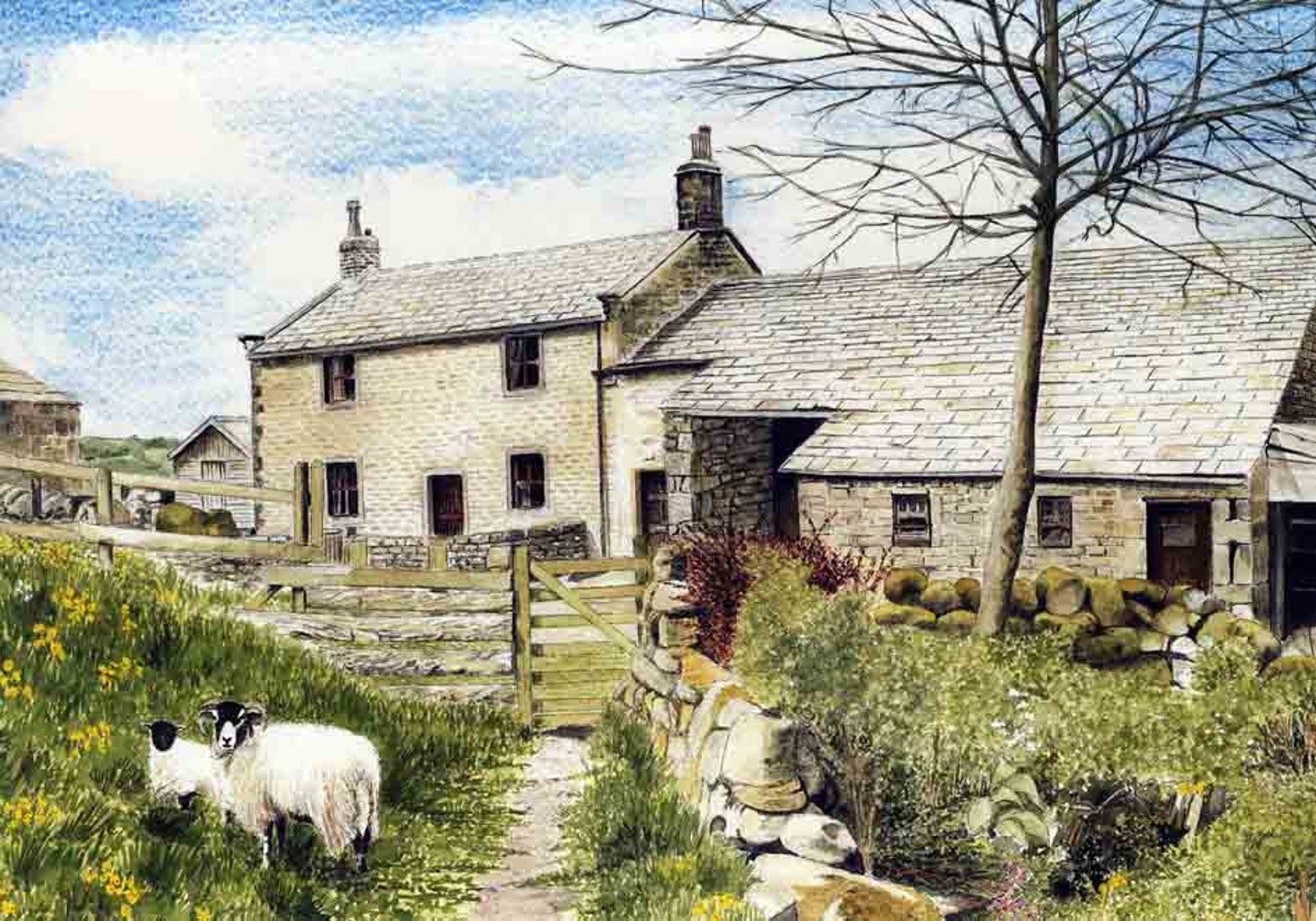 Art Print: "moorside Farm" - A4 Countryside Print, Farmhouse, Sheep ...