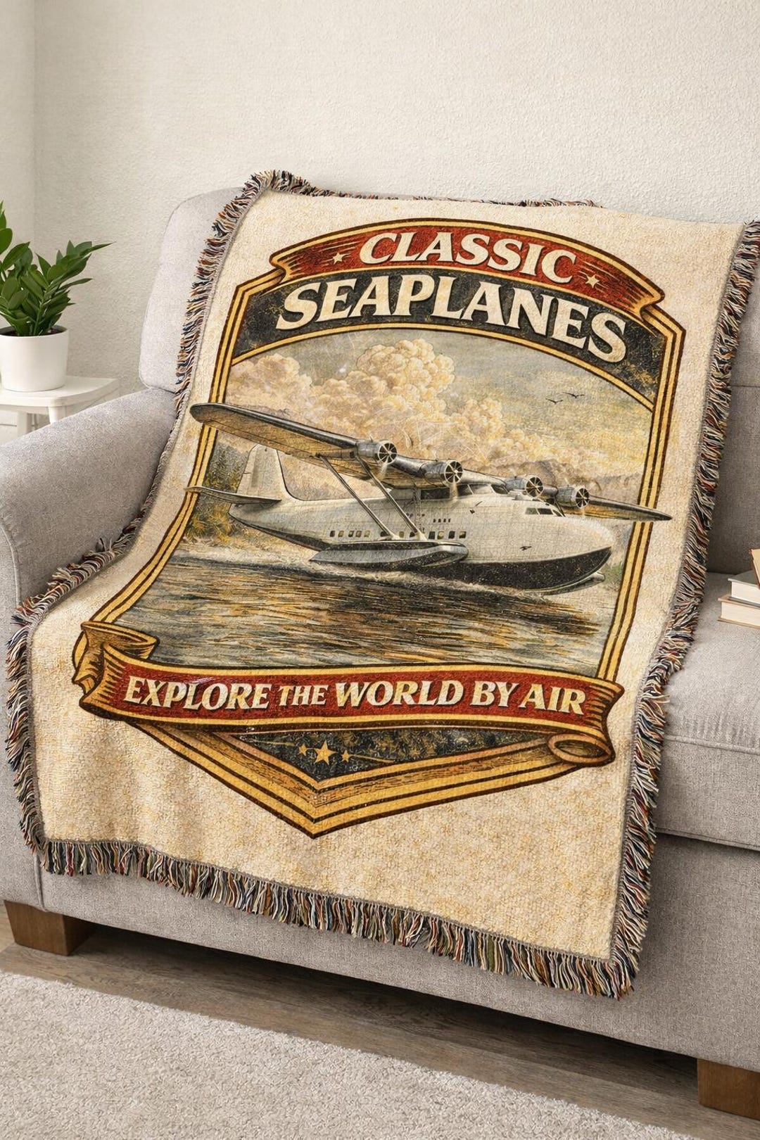 Classic Seaplanes Woven Blanket | Vintage Seaplane Illustration ...