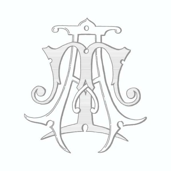 Antique Monogram Design AT TA Vintage Wedding Logo | Etsy