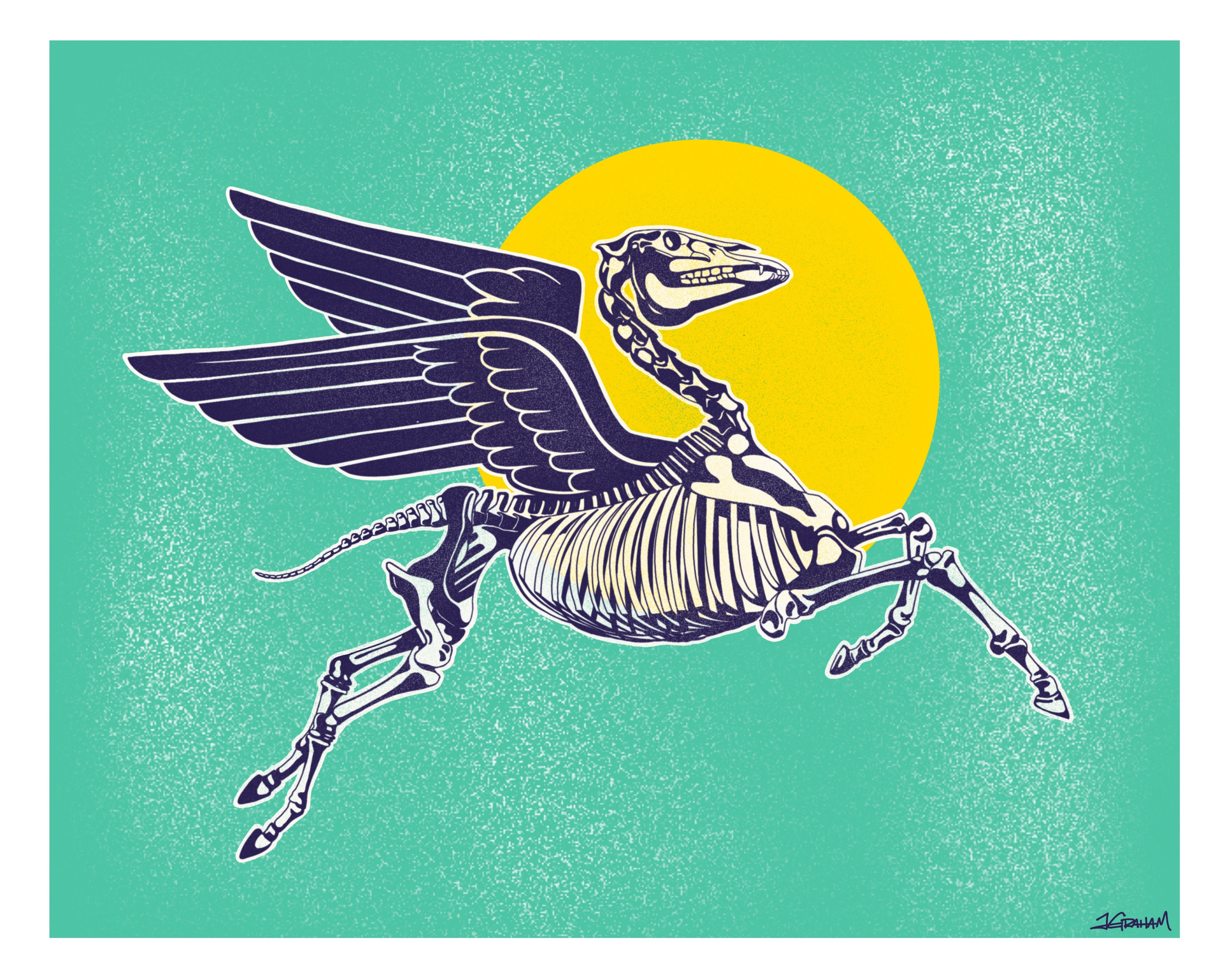 Mobil 1 Pegasus Horse Skeleton Digital Print - Letterpress Block ...