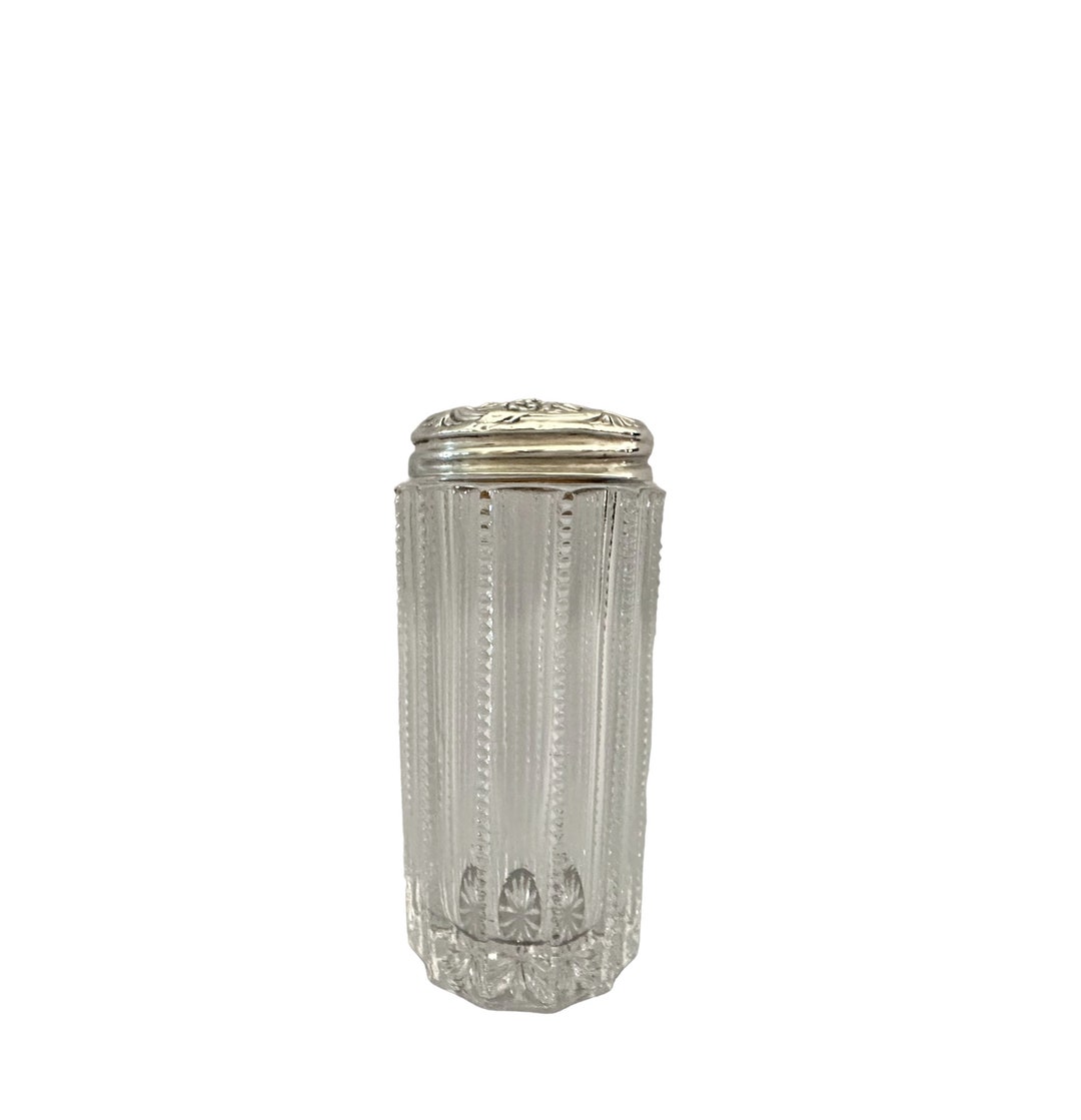 Antique 3 1/2 Tall Sterling & Glass Zipper Pattern Dresser Vanity Talc ...