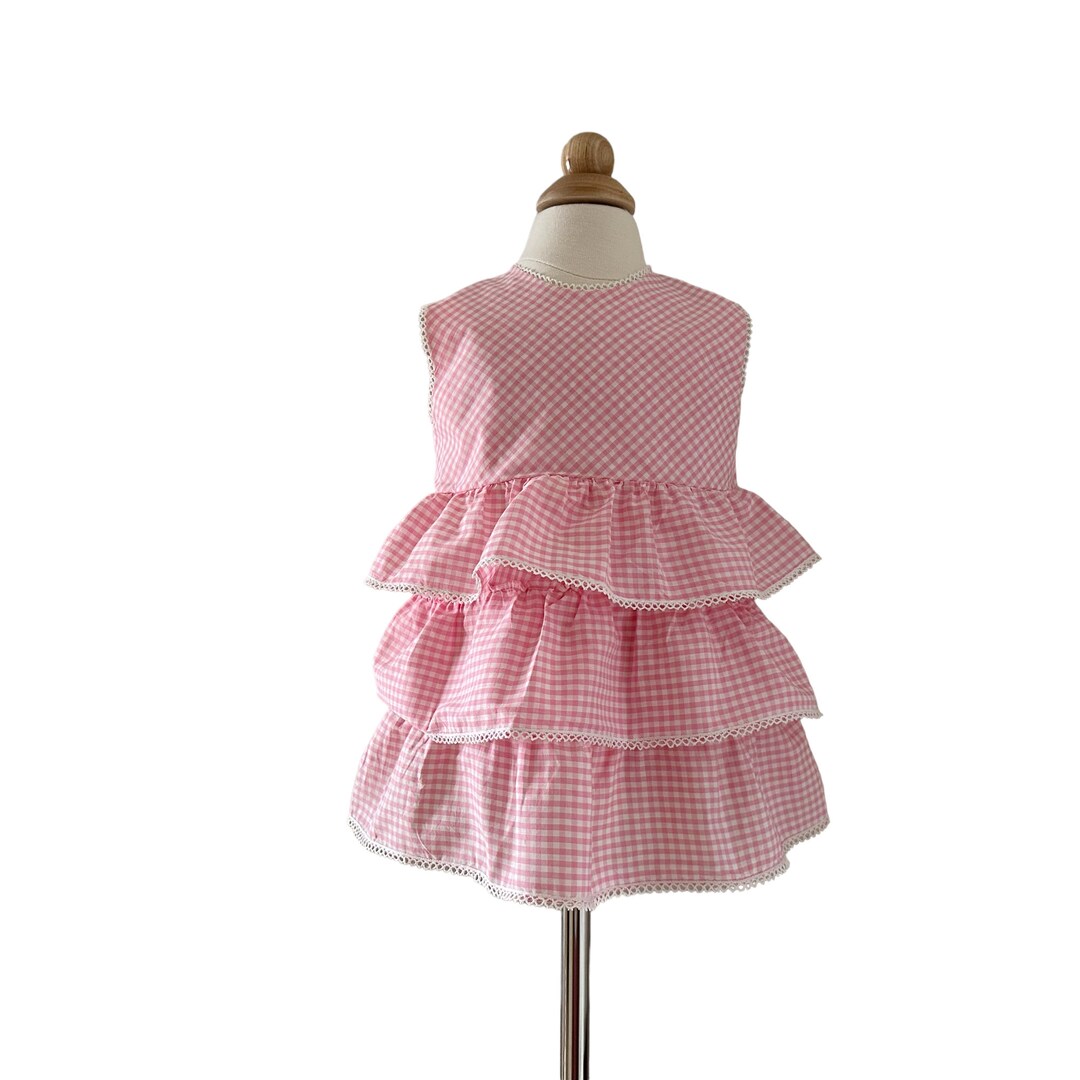 Size 2 Suzy Brooks Pink Check Cotton 3 Tier Ruffle Toddler - Etsy