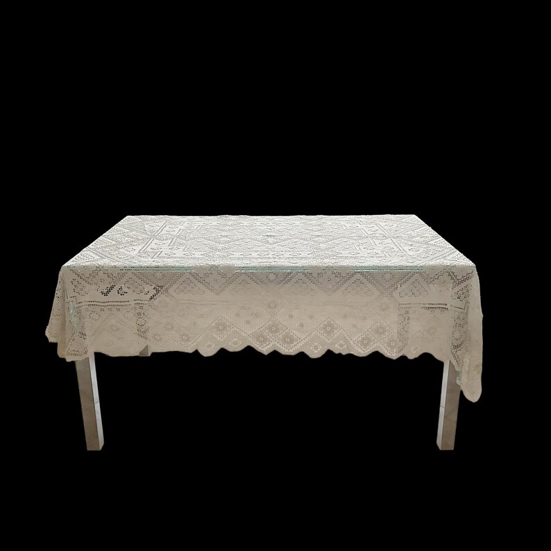 63" X 76" 1940's Italian Tuscany Modano Ecru Darned Filet Net Lace ...