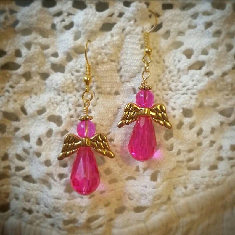 Pink and Gold Angel Bead Dangle Earrings Angel Earrings Pink - Etsy Canada