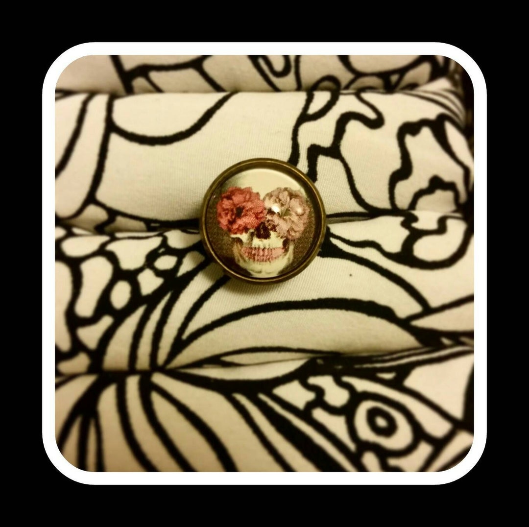 Sugar Skull Ring Floral Skull Ring Antique Bronze Skull - Etsy
