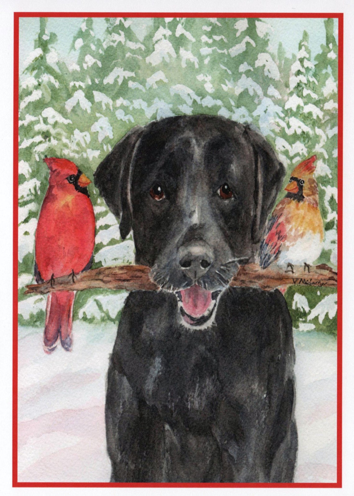 Christmas Black Labrador Retriever and Cardinals. Joyful - Etsy