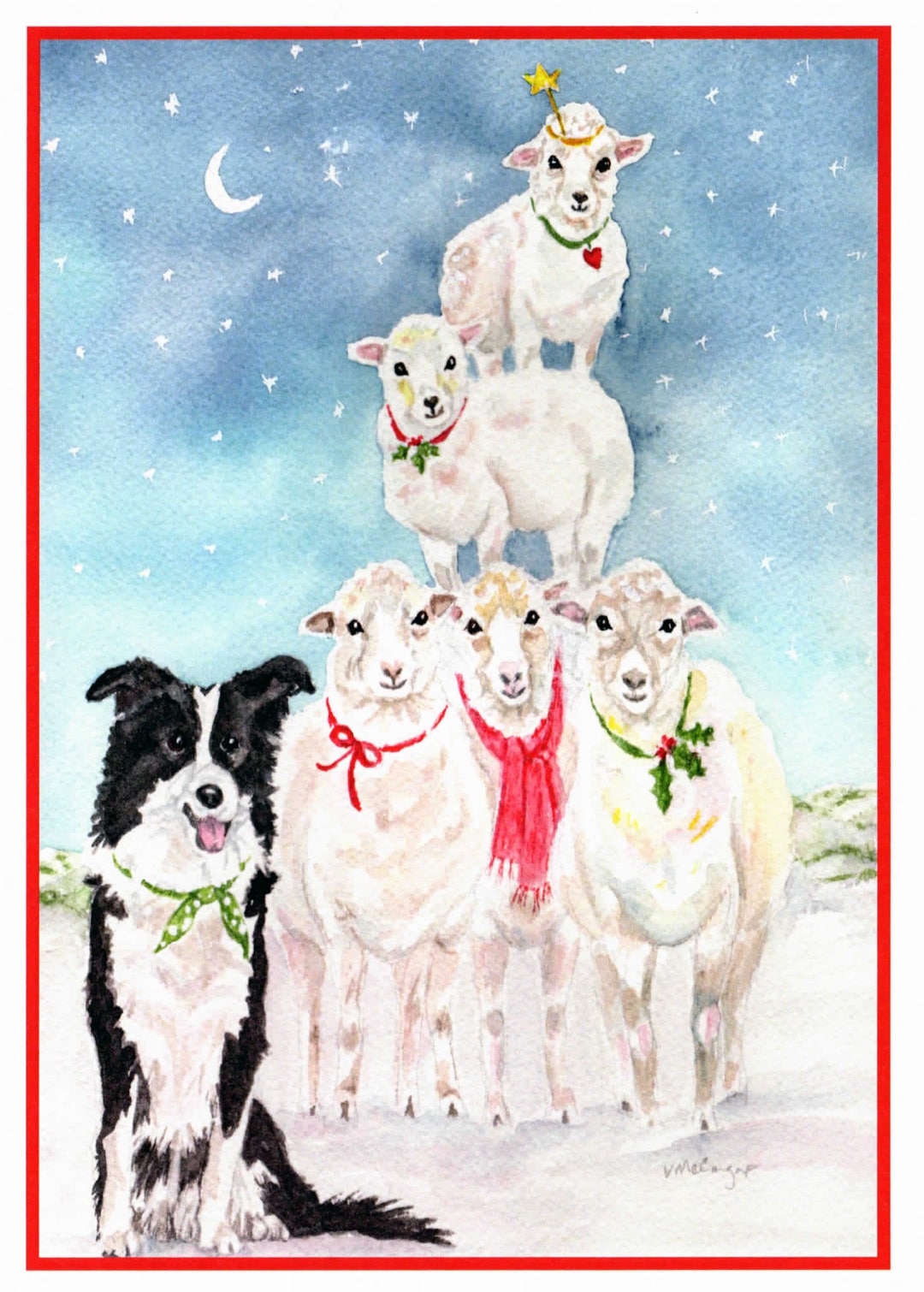 Border Collie and Sheep Five Pack Christmas Cards. Pet Christmas Card ...