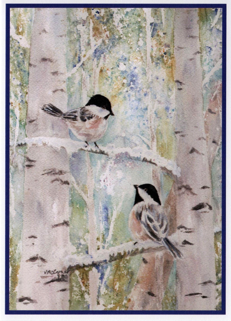 Chickadee Birds in Winter Aspen Trees. All Occasion | Etsy