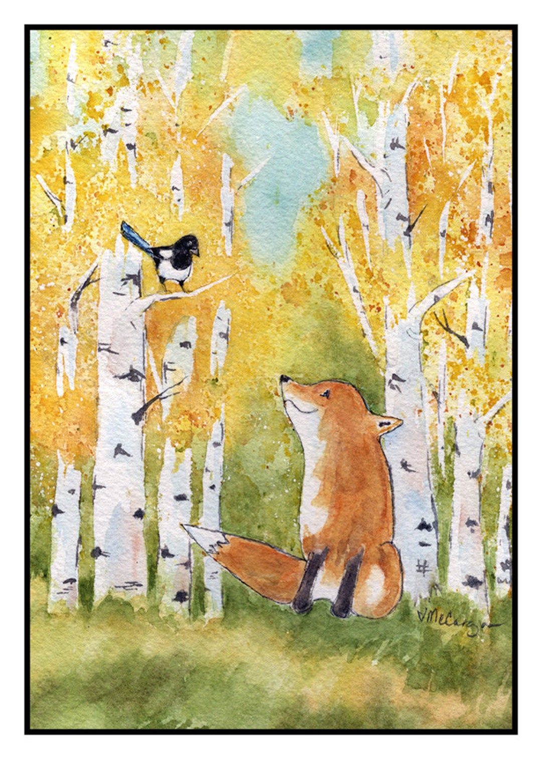 Four Pack of Fall Fox and Magpie Bird Notecards. Cards Blank Inside ...