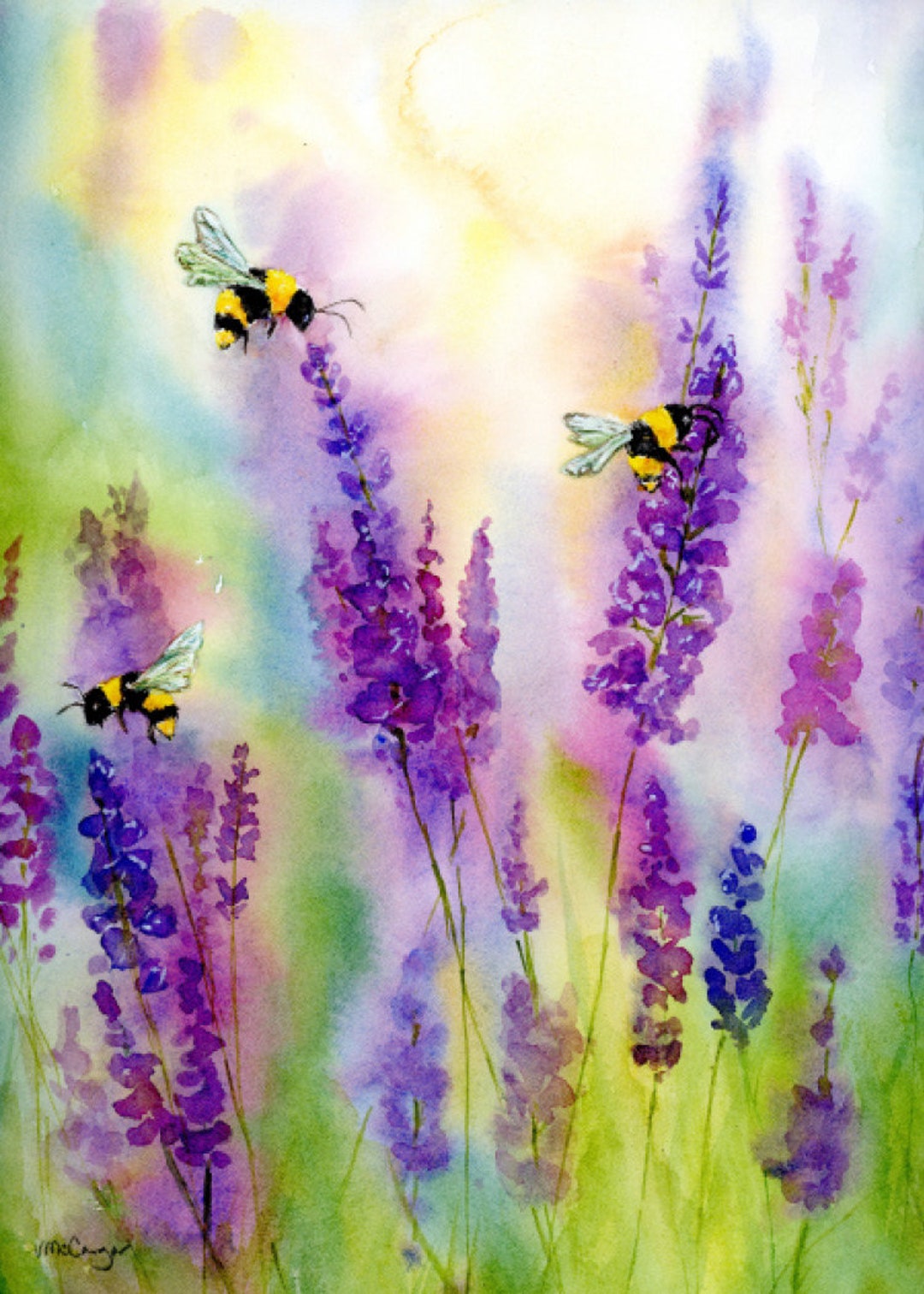 Watercolor Bee and Lavender Flower Cards - Set of 4 - Etsy