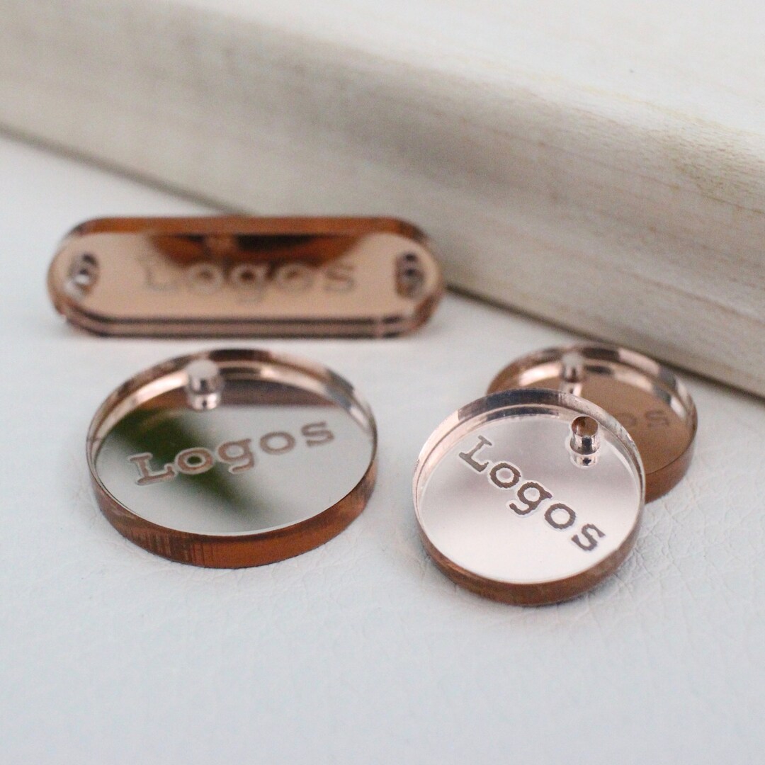 Rose Gold Acrylic Tags With Personalized Logo - Tags With Custom Text ...