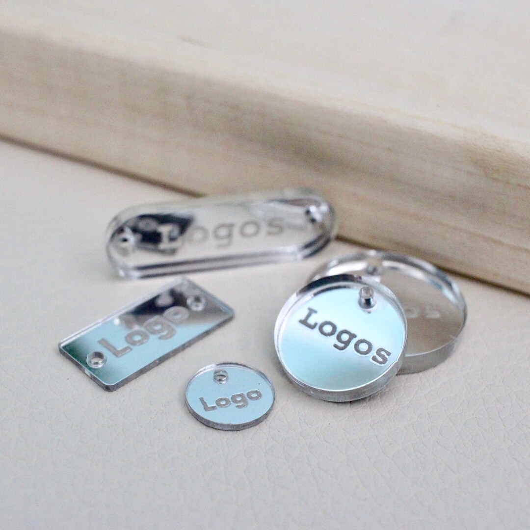 Silver Mirrored Acrylic Tags With Personalized Logo - Tags With Custom ...