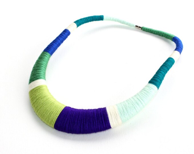 Fiber Necklace, Statement Necklace Textile Jewelry Green Necklace Blue ...