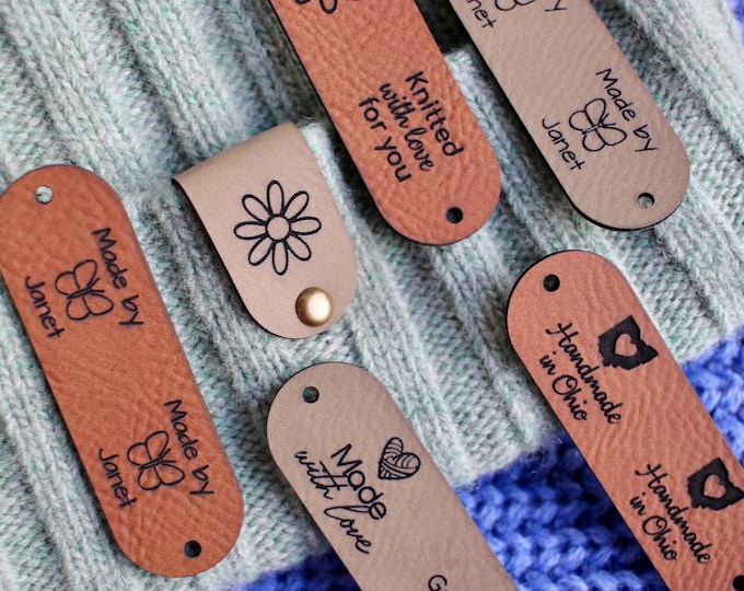 Tiny Small Faux Leather Labels and Tags With Custom Logo Size 1x0.5 ...