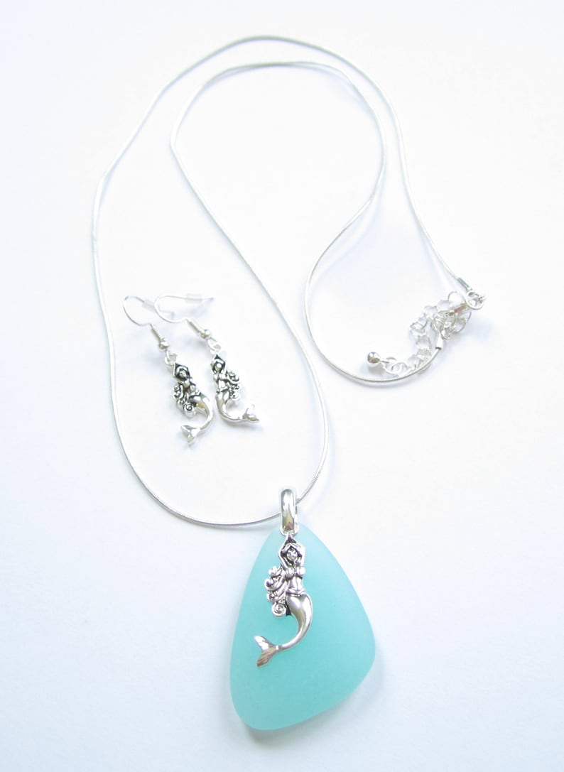 Resin Sea Glass Mermaid Necklace and Earrings Set-mermaid - Etsy