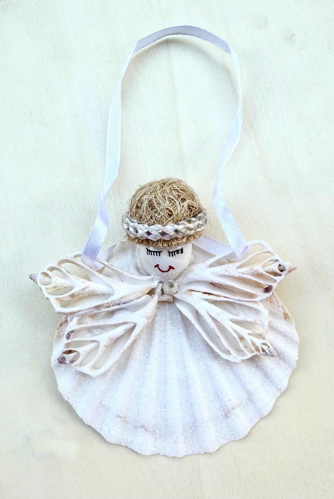 Seashell Angel Ornament, Glittered Beach Decor - Etsy