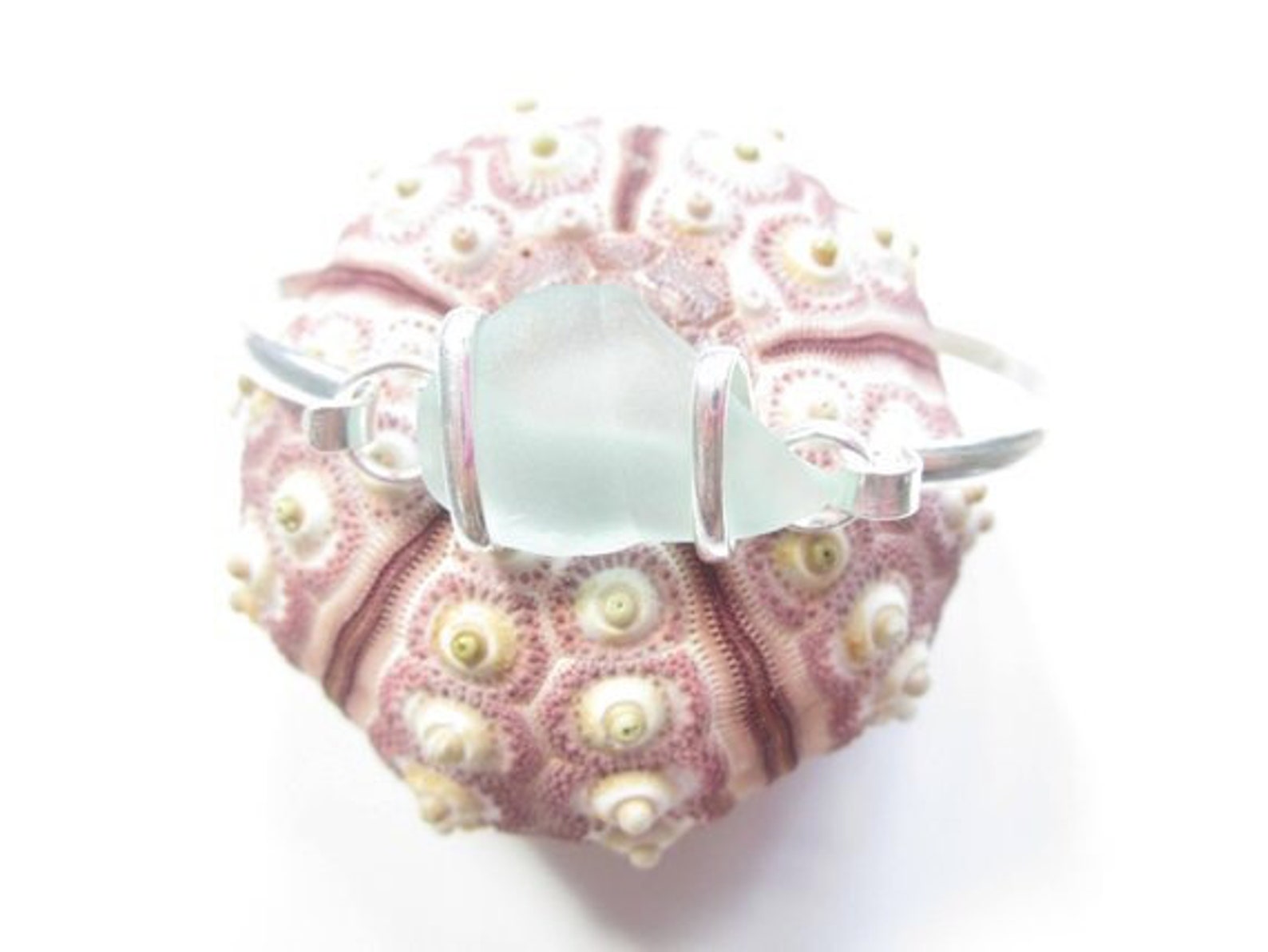 Sea Glass Bracelet-silver Plated Bangle With Sea Foam Sea | Etsy