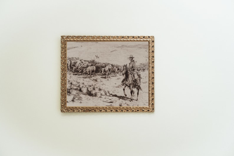 Cowboy With Cattle Digital Vintage Drawing Printable - Etsy