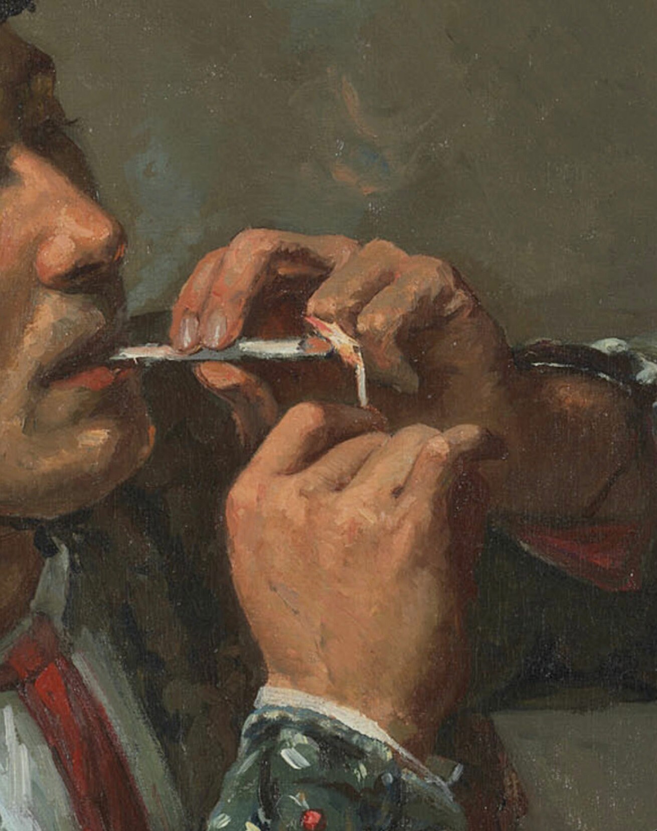 Bullfighter Smoking Vintage Oil Painting Mancave Art Masculine Office ...