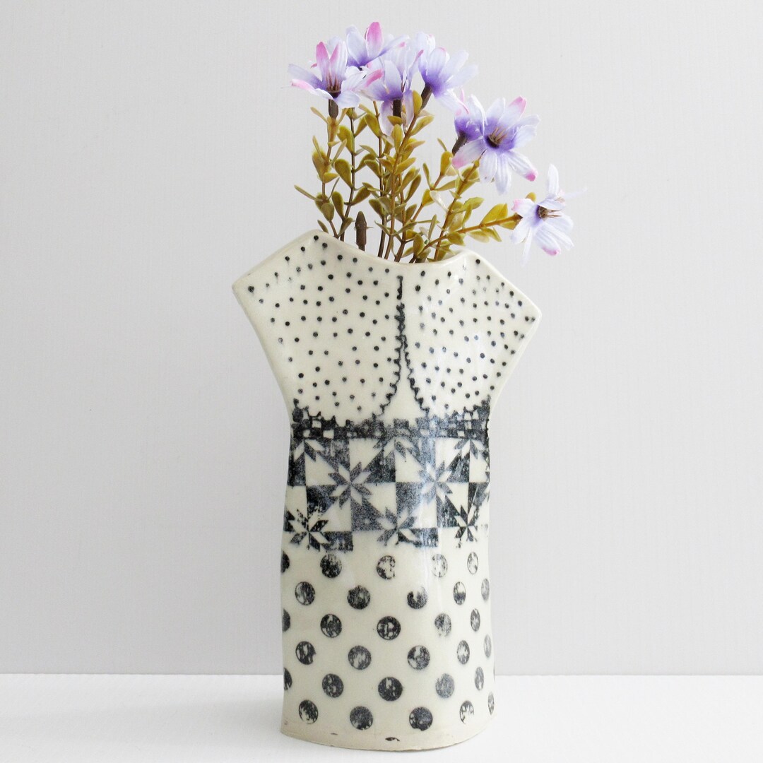 Hand Made Ceramic Dress Shaped Vase, Slab Built Pottery Vase, Ceramic ...