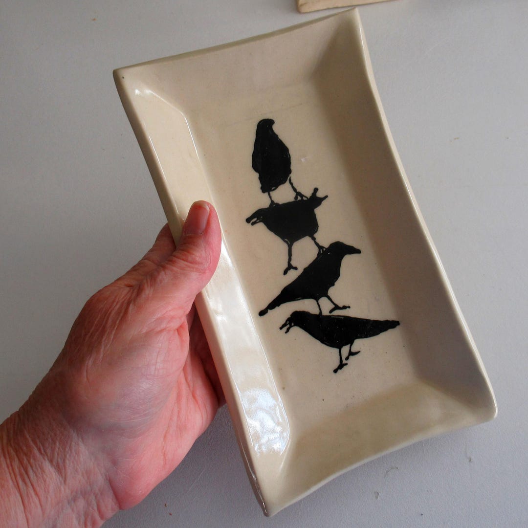 Small Crow Themed 7.5 Tray, Ceramic Slab Built Tray, Hand Built Ceramic ...