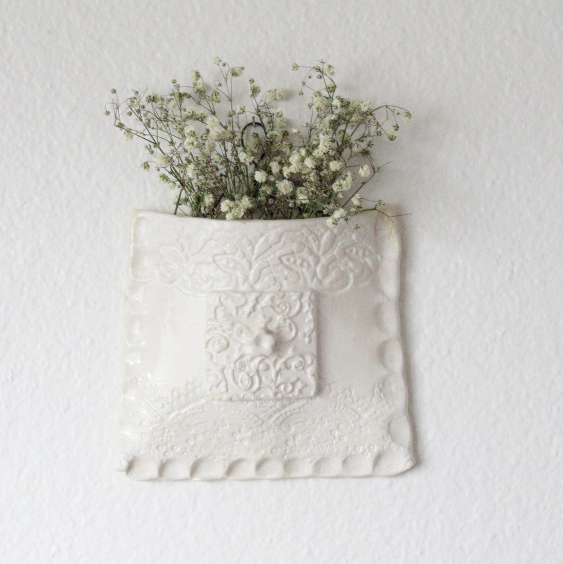 Hand Made Farmhouse Country Ceramic Wall Pockets, White Wall Pocket ...