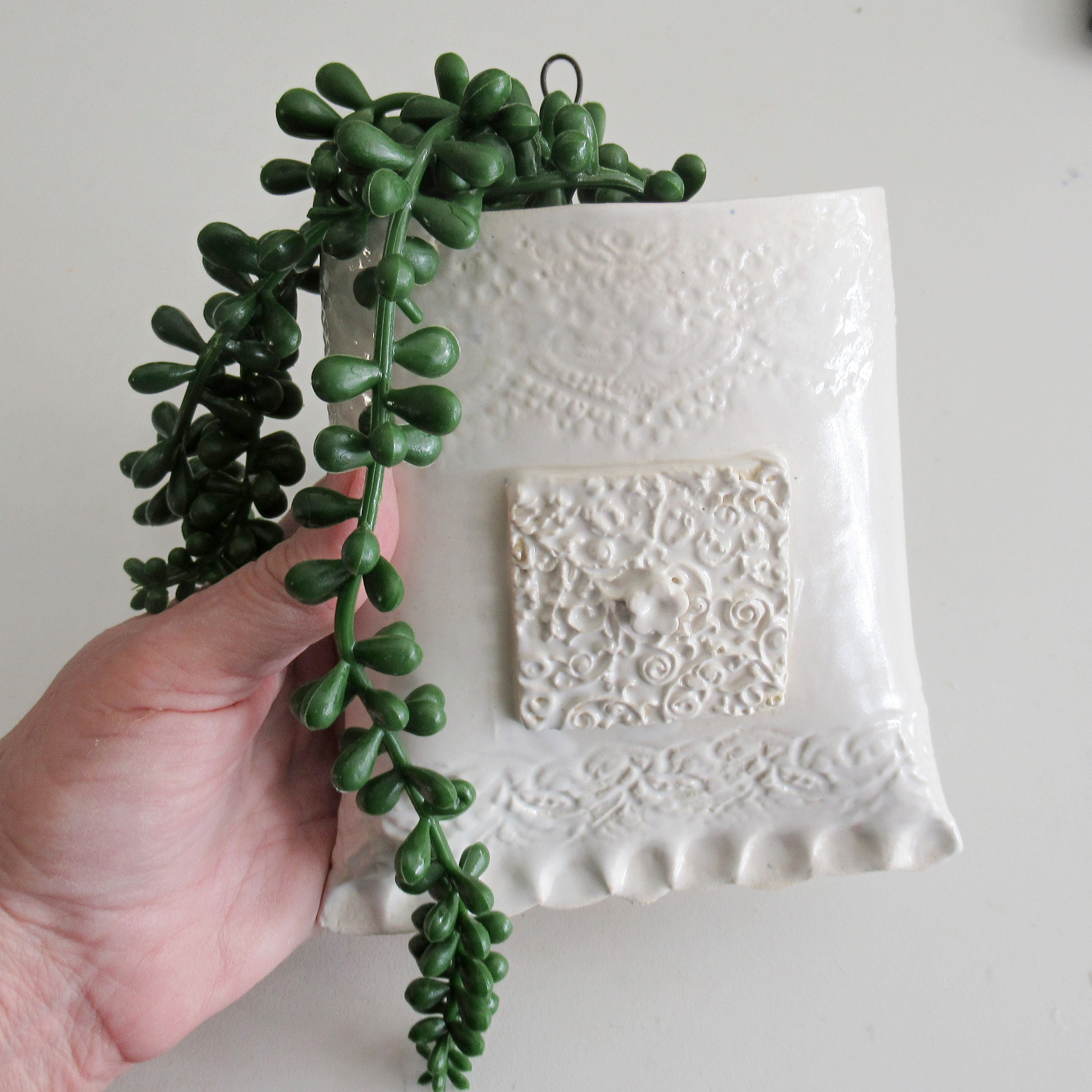 Hand Made Farmhouse Country Ceramic Wall Pocket, Bridal Shower Gift ...
