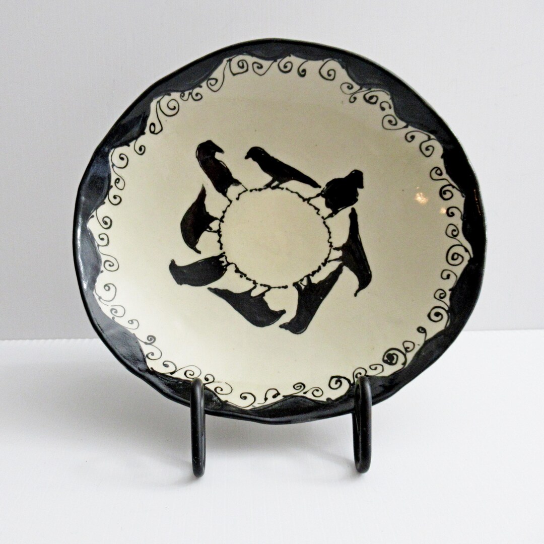 Wabi Sabi 8" Hand Painted Crow Bowl Slab Made Ceramic Bowl, Sister Gift ...