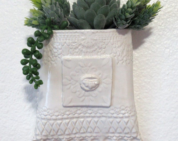 Hand Made Farmhouse Country Ceramic Wall Pocket, Bridal Shower Gift ...