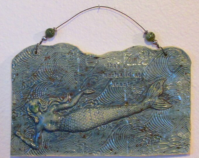 Handmade Ceramic Mermaid Wall Plaque She's A Mermaid at Heart, 10"x 8 ...