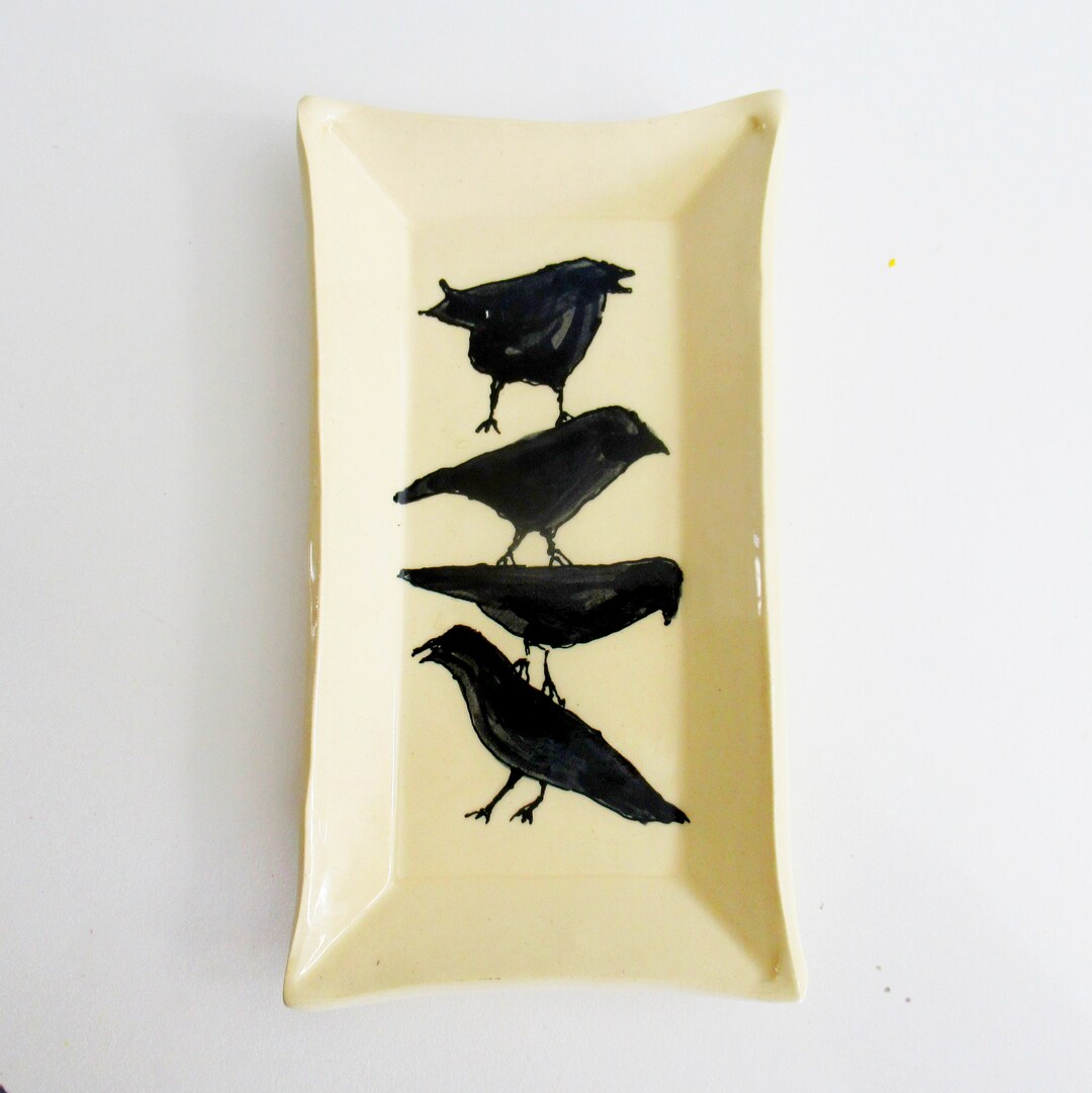 Small Crow Themed 7.5 Tray, Ceramic Slab Built Tray, Hand Built Ceramic ...