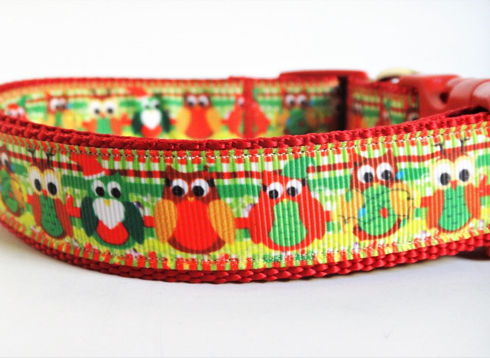 Christmas Dog Collar and (optional) Leash Set With Owls - Red and Green ...