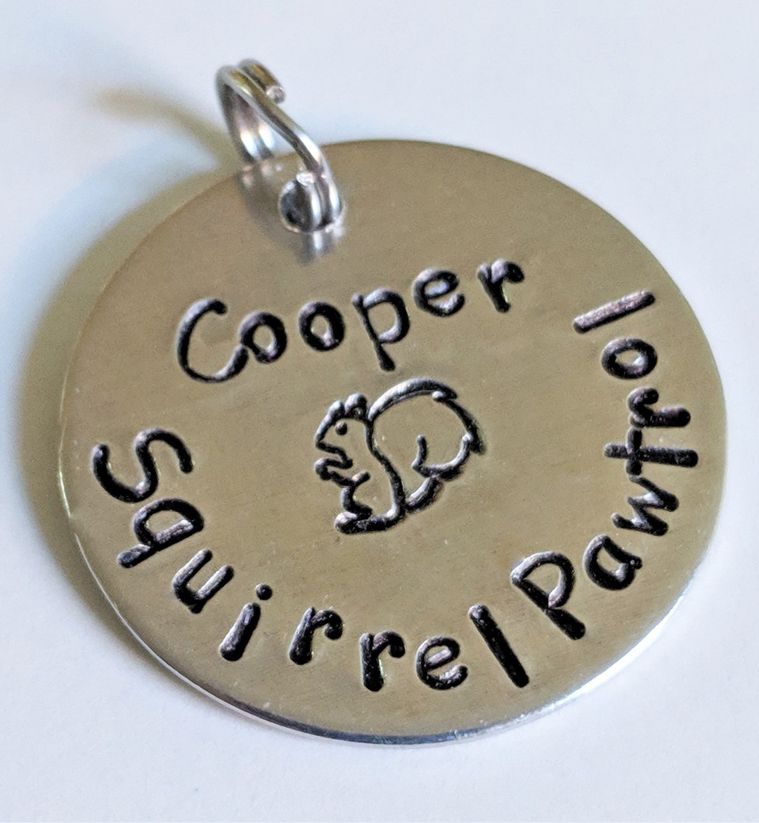 Squirrel Pawtrol Dog Tag - Cat Tag - Pet ID Tag - 1" Round Hand Stamped ...