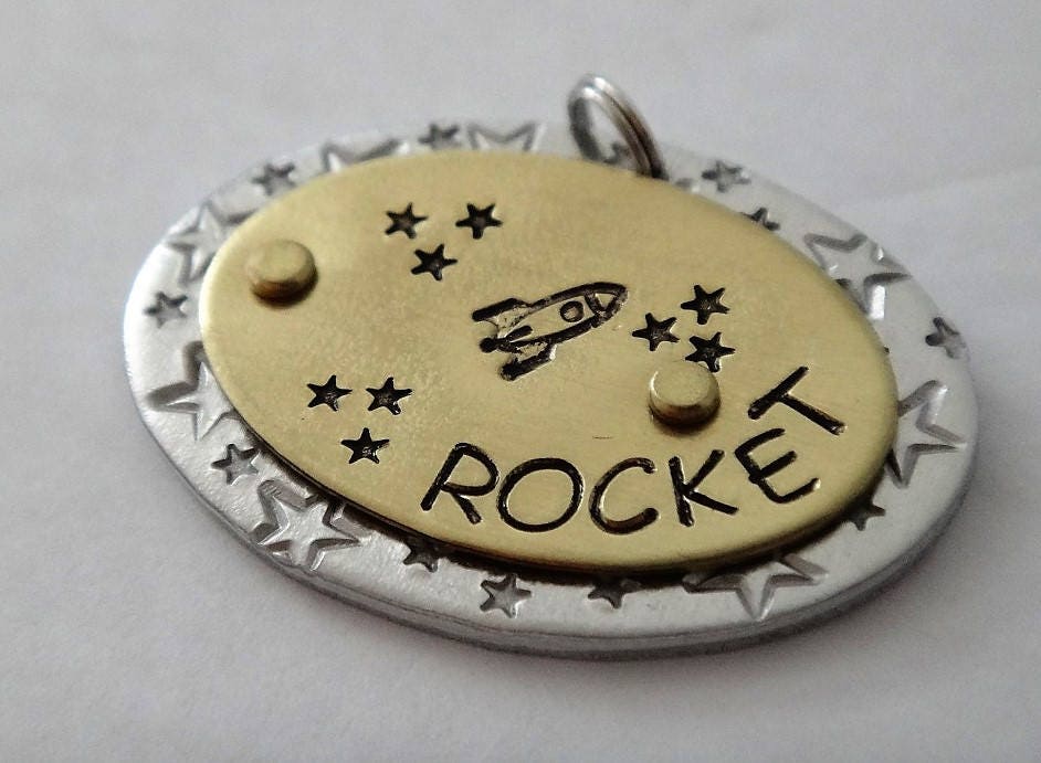 Dog Tag - Rocket Pet ID Tag - Spaceship Dog Tag - Big Dog Tag - Round ...