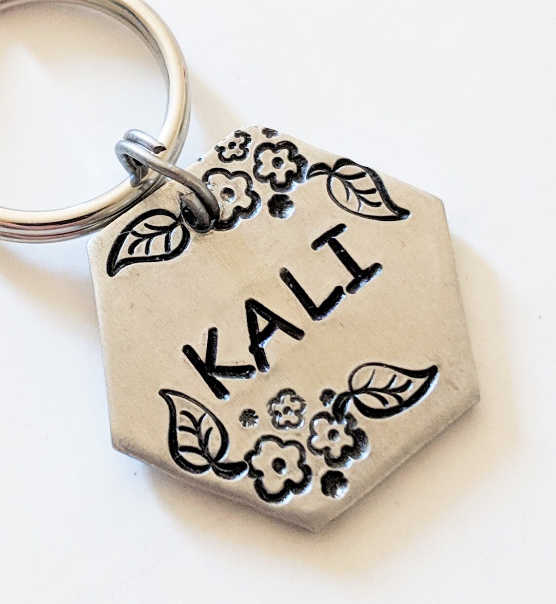 Girl Dog Tag - Girl Cat Tag - Hexagon Dog Tag With Flowers Available in ...