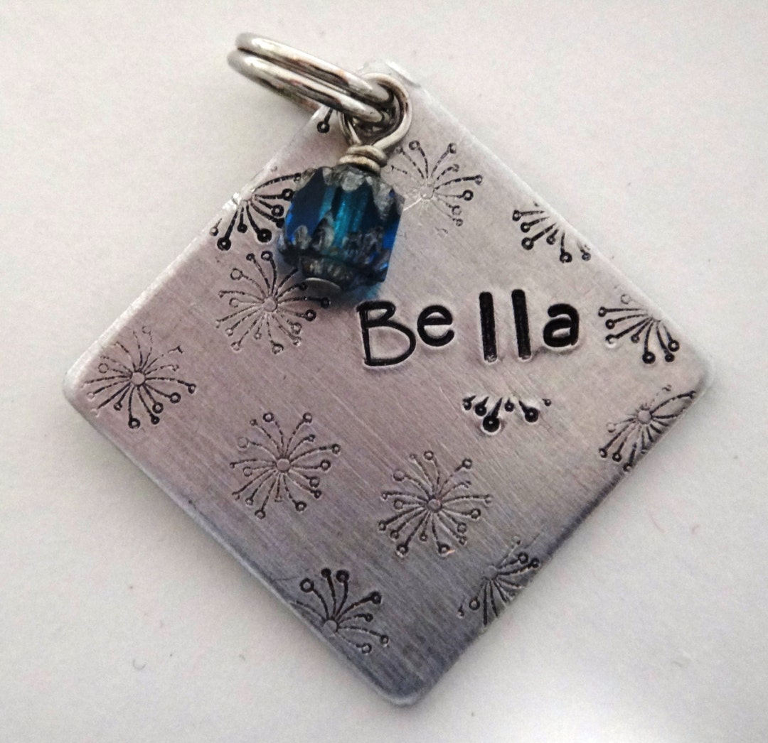 Pet ID Tag - Large Dog Tag - Girl Dog Tag With Flowers - Hand Stamped ...