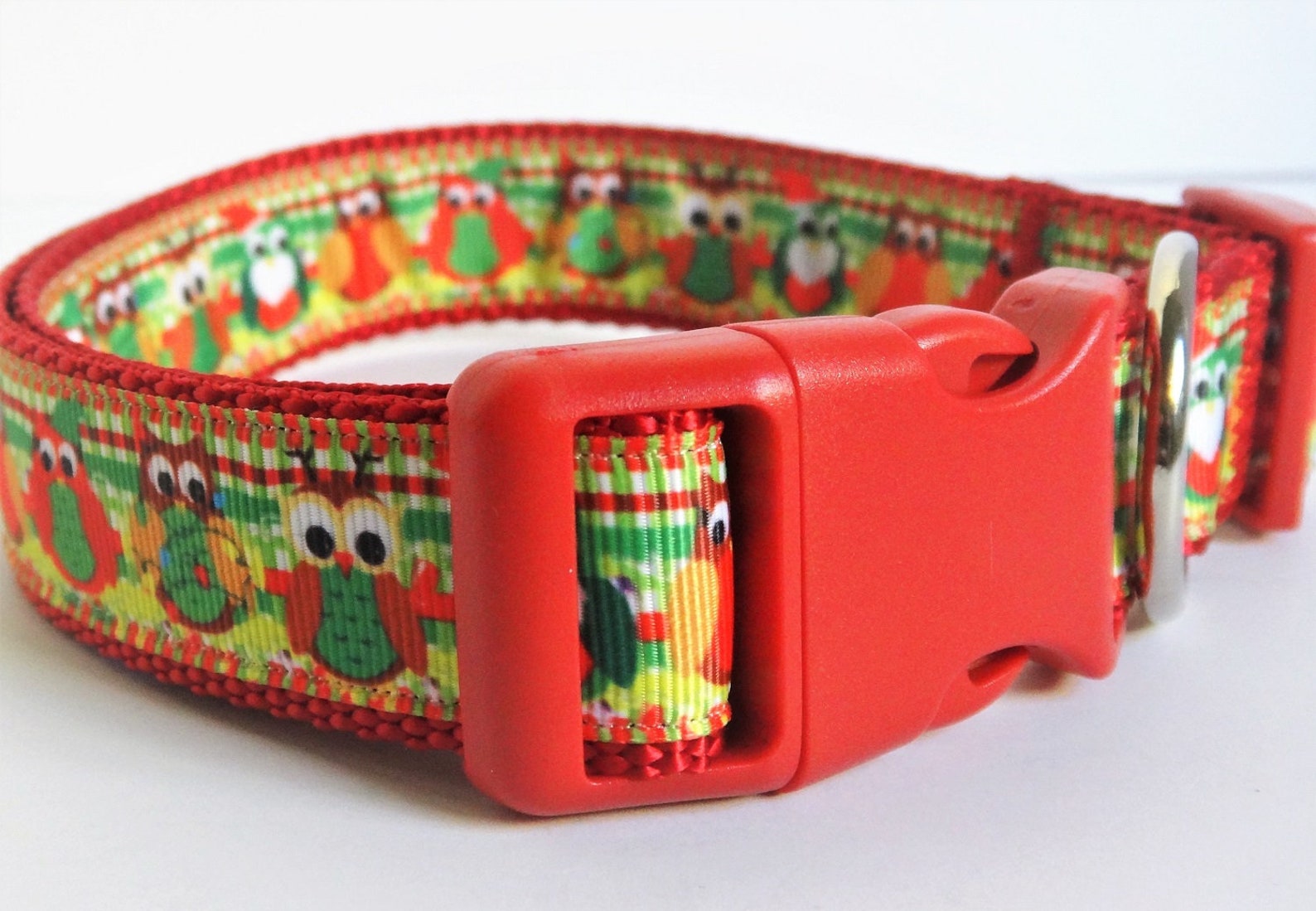 Christmas Dog Collar and (optional) Leash Set With Owls - Red and Green ...