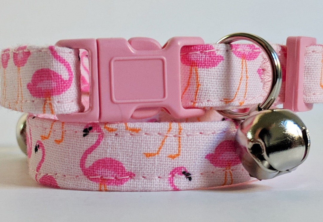 Pink Cat Collar With Flamingos - Kitten Collar- Pink Fabic Cat Collar ...
