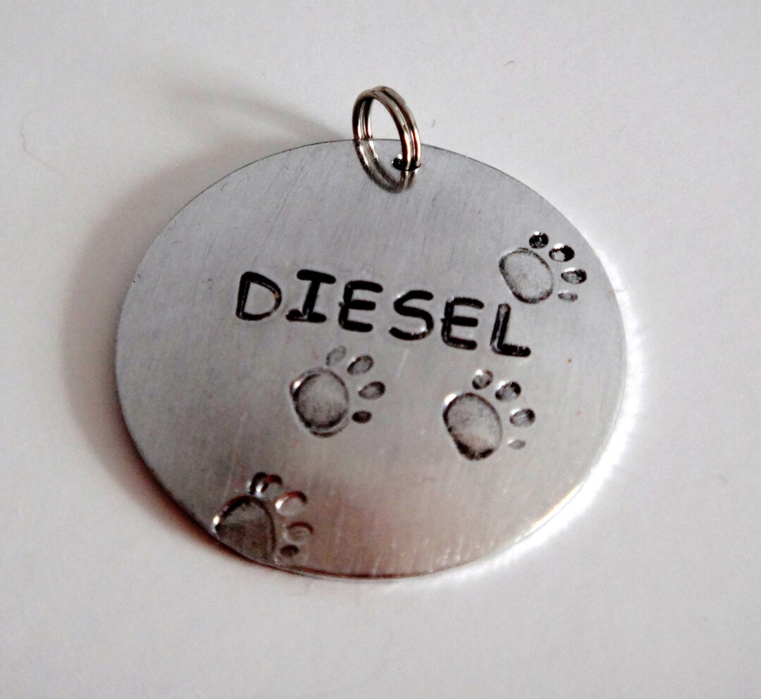 Dog Tag - Pet ID Tag - Big Dog Name Tag - 1.25" Round Hand Stamped Pet ...