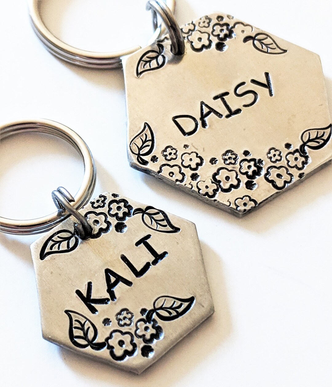 Girl Dog Tag - Girl Cat Tag - Hexagon Dog Tag With Flowers Available in ...