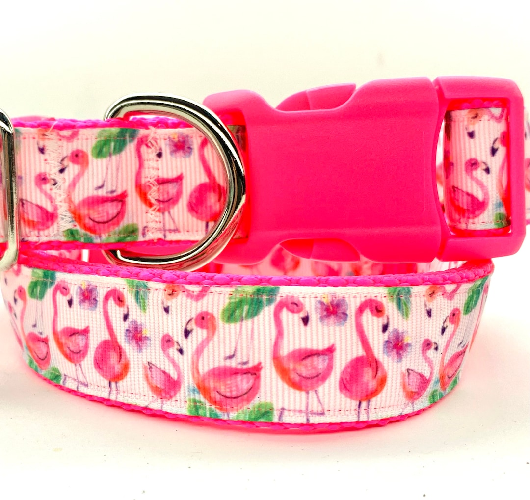 Flamingo Dog Collar and (optional) Leash Set - Hot Pink Dog Collar With ...